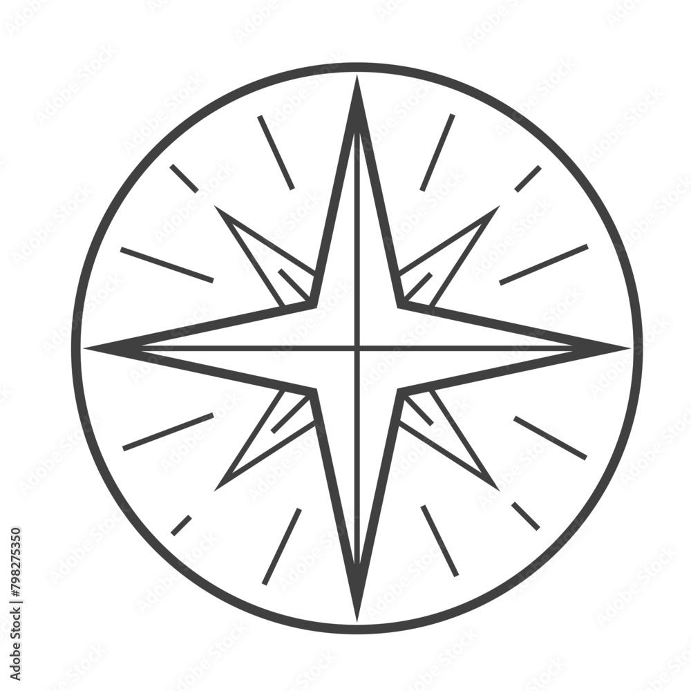 Vector linear icon of a compass, representing a tourism-related item ...