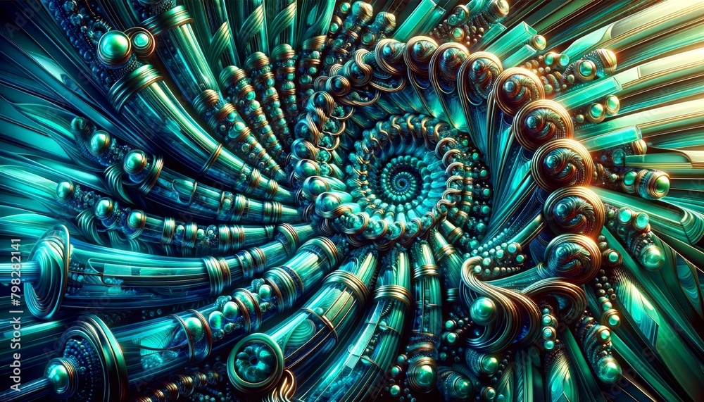 Abstract geometric background with glass spiral tubes, flow clear fluid ...