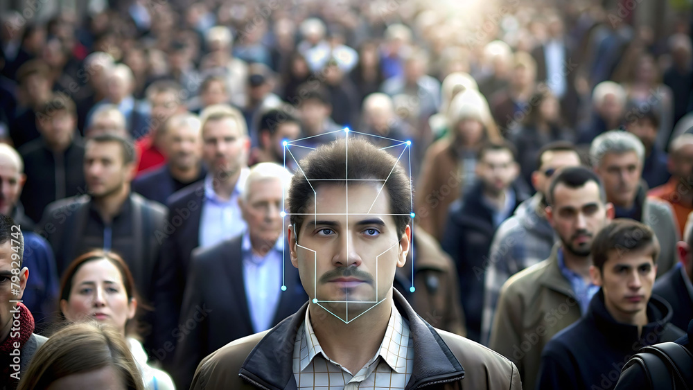 Generative ai. A man with facial recognition points mapped on his face ...
