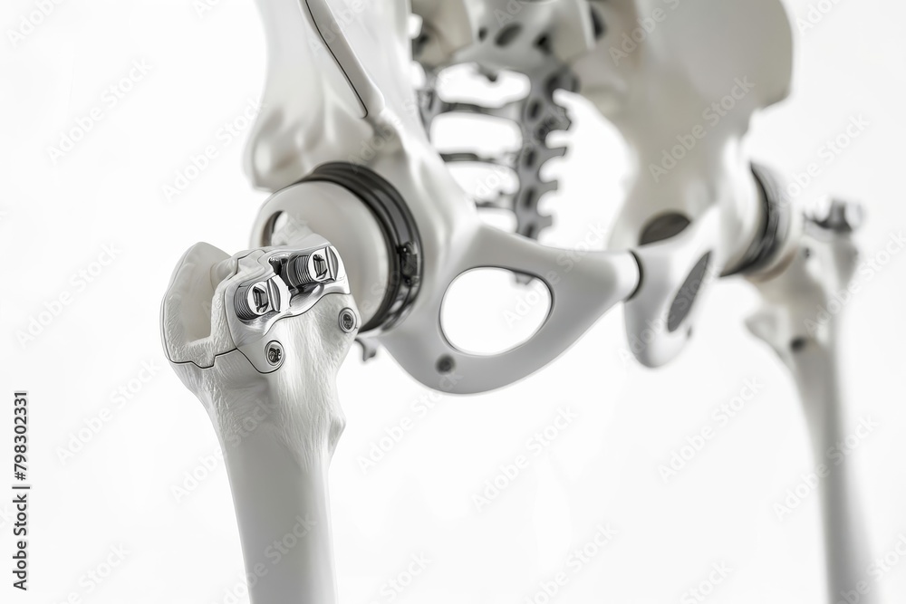 dynamic surgical fixation system for hip bone isolated on white medical ...