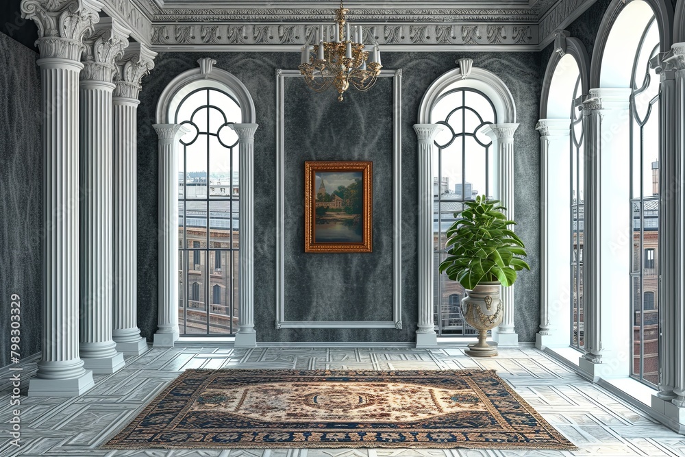 Neoclassical Reception: 3D Pewter Walls, Fluted Columns, Marble Parquet ...