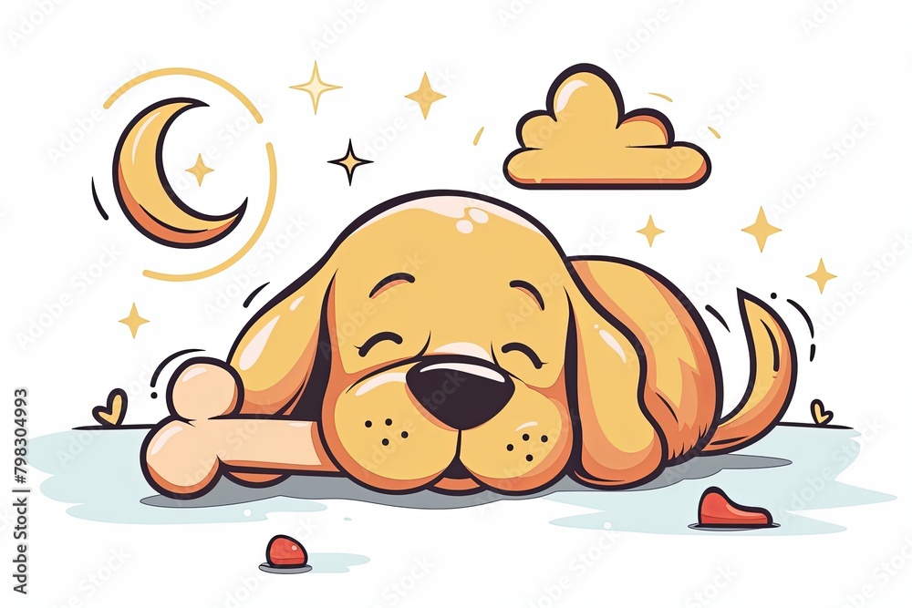Cartoon Vector Tranquil Pet Dog with Bone: Peaceful and Isolated Love ...