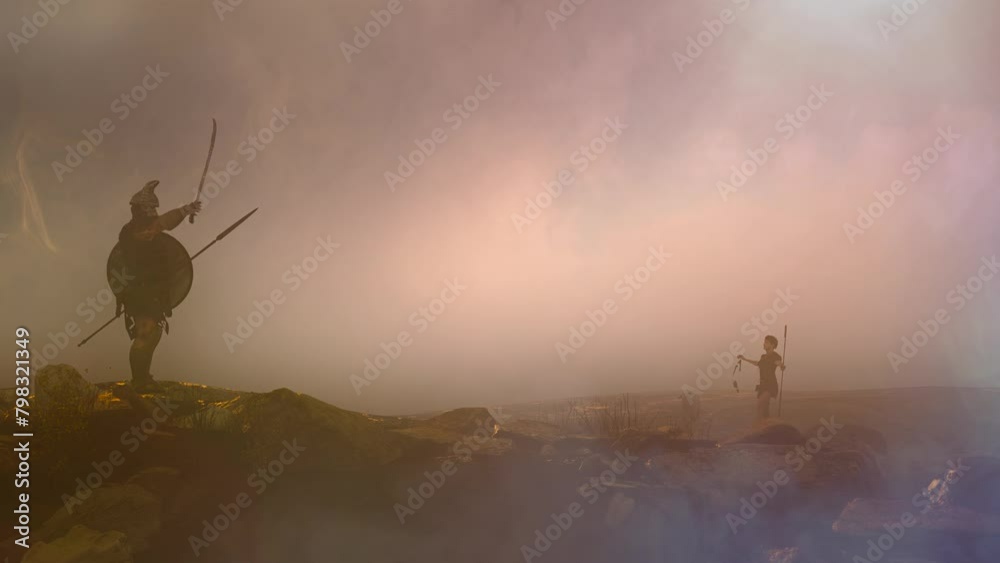 David and Goliath of the biblical story of the confrontation between ...