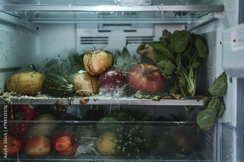 An eerie view inside a refrigerator showing moldy produce Stock Photo ...