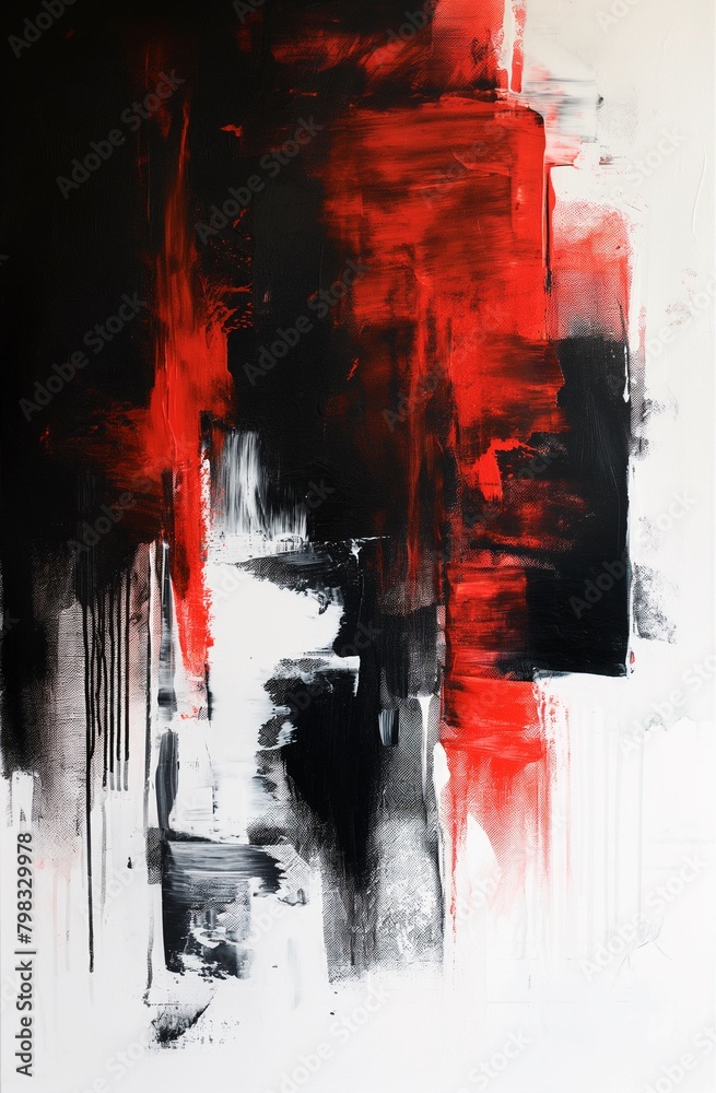 Bold abstract art with dramatic black, red, and white strokes evokes a ...