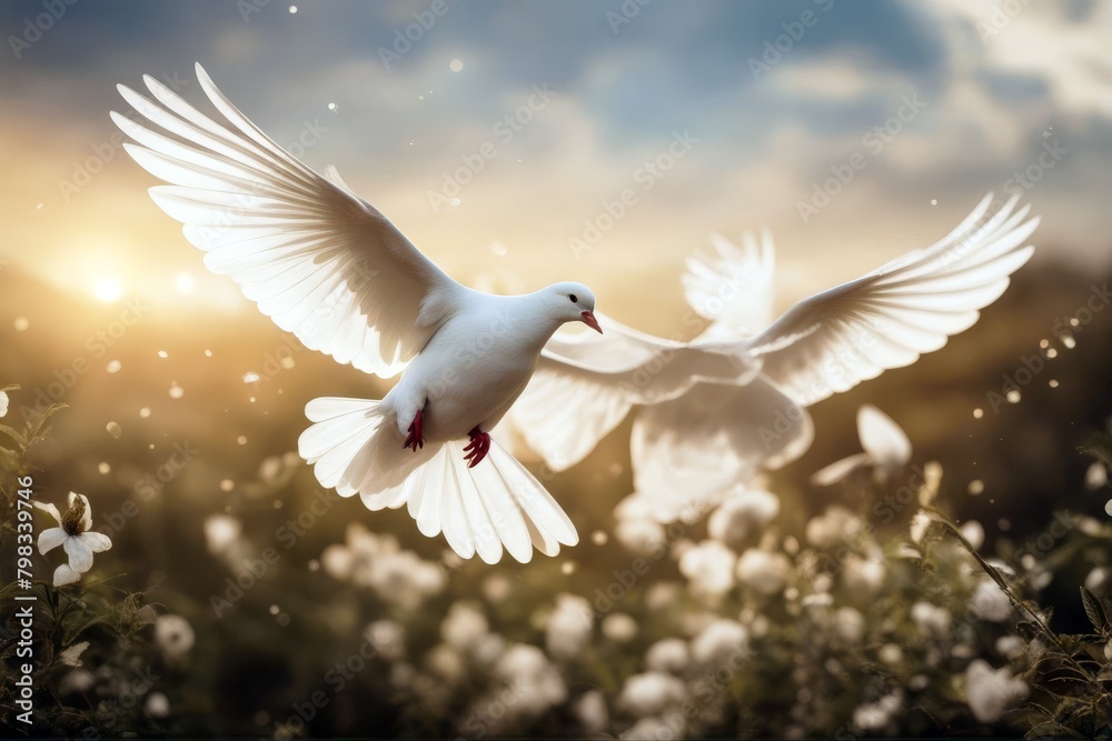 'white 2 flight dove pigeon bird fly flying angel angelic faith holy ...