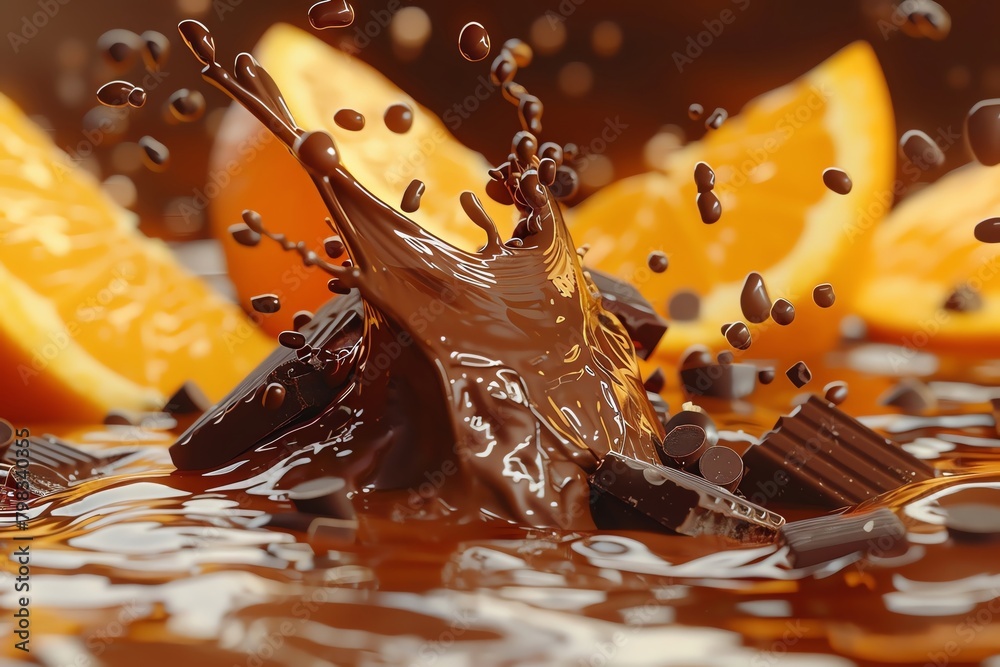 Illustrate an enticing composition of chocolate and orange juice ...