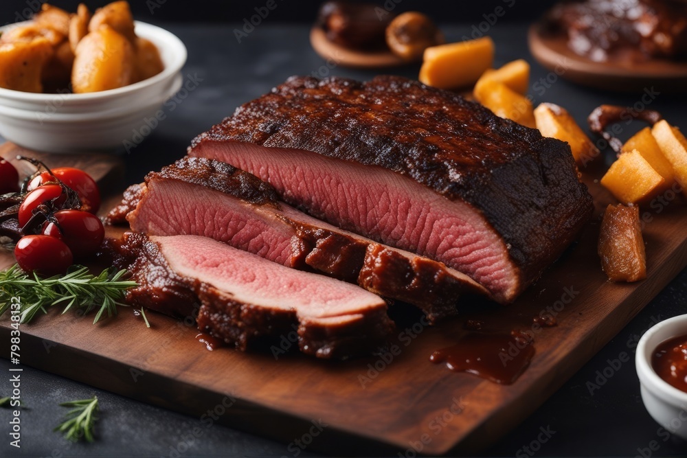 'cut large piece smoked beef brisket ribs dark crust classic texas ...