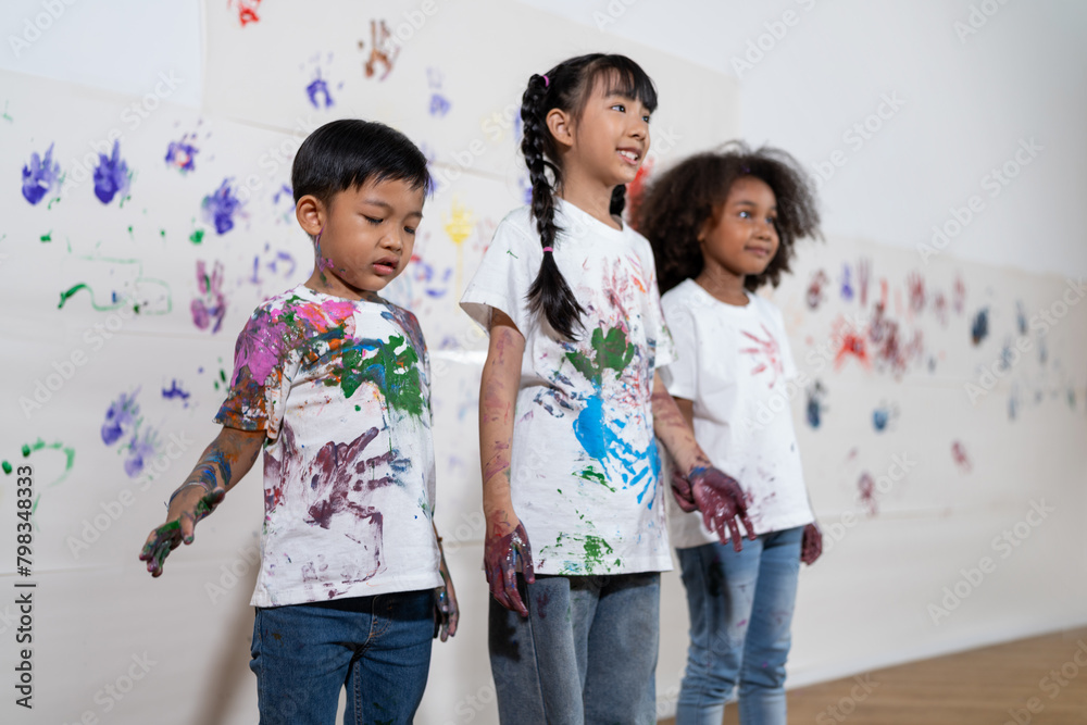 The student of school in white shirt learning drawing class. The little ...