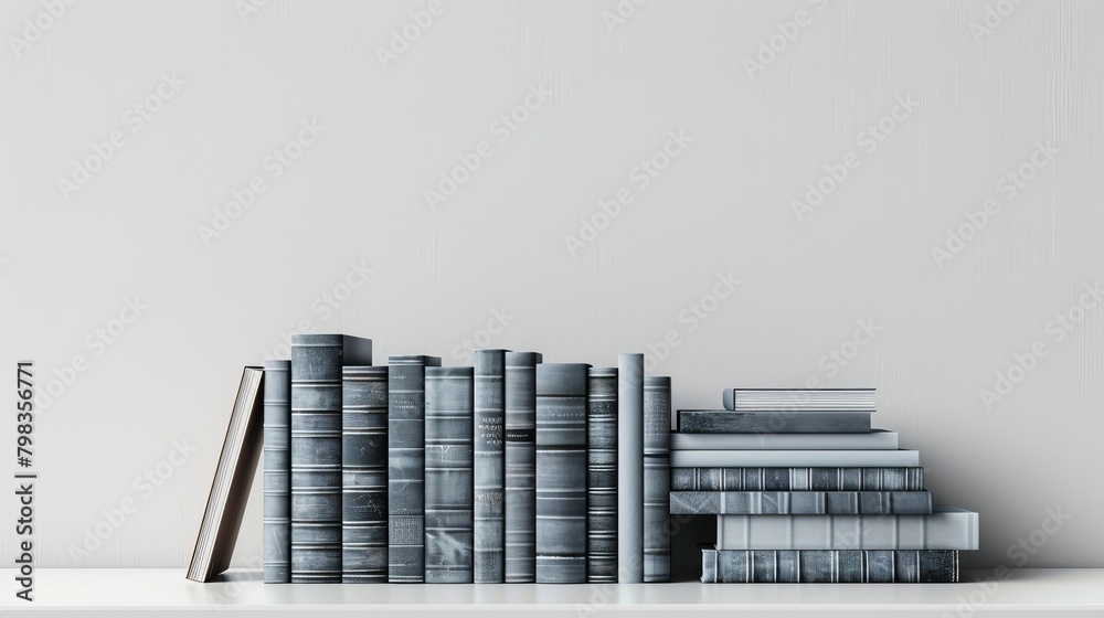 Arrange the pile of grey colors books on the shelf. Position the books ... Arrange the pile of grey colors books on the shelf. Position the books ...