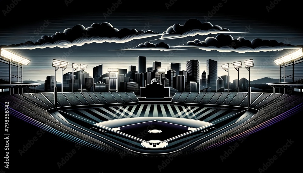 Stylized image of a baseball stadium at dusk with an imposing Denver ...