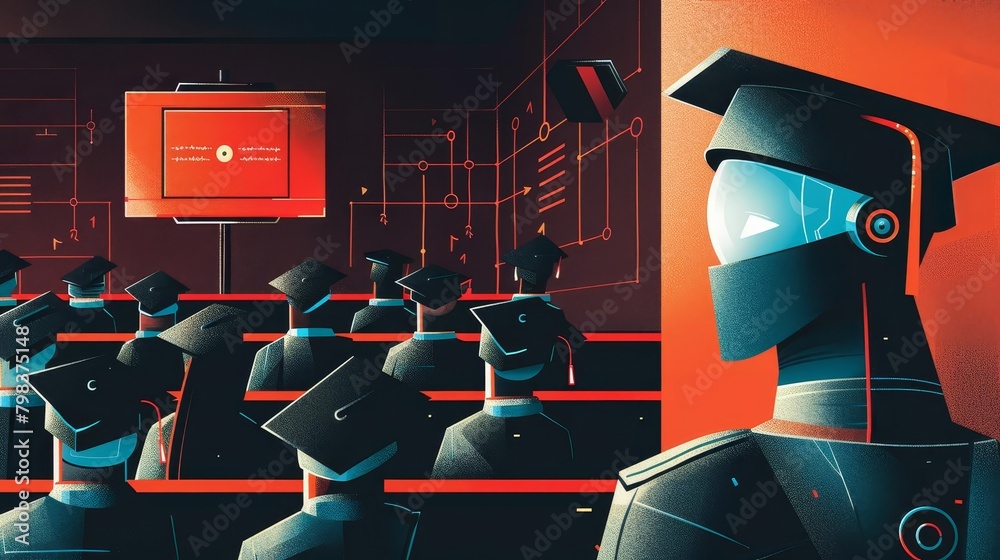 Futuristic graduation ceremony with holographic diplomas and virtual ...