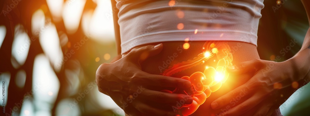 Visual demonstration of digestive tract, intestine, stomach, small ...