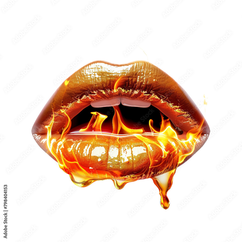 lips with the tongue spitting fire, PNG white background Stock ...