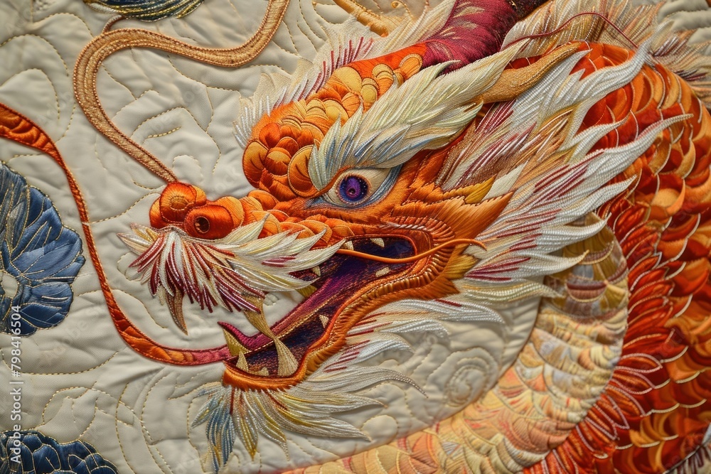 Chinese dragon pattern quilt art. Stock Illustration | Adobe Stock
