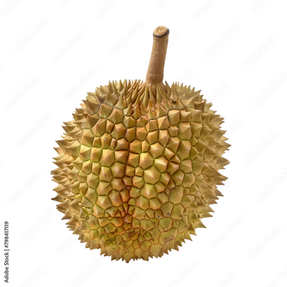 A whole durian fruit with its spiky shell, captured in ultra HD ...