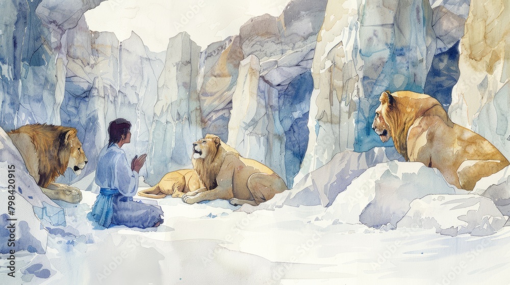 Daniel's Prayer in the Lions' Den: A Captivating Watercolor Depiction ...