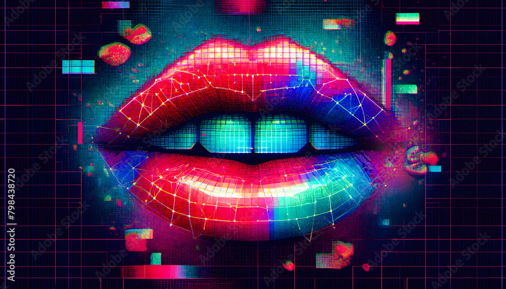 Glitch Aesthetics: Wireframe Lips in a Vibrant Digital Art Dimension ...