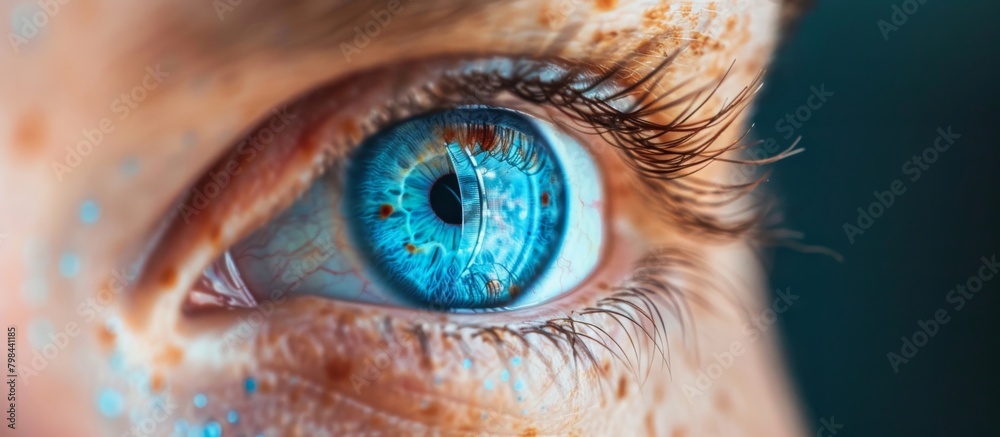 Blue eye with an abundance of spots and speckles scattered across the ...