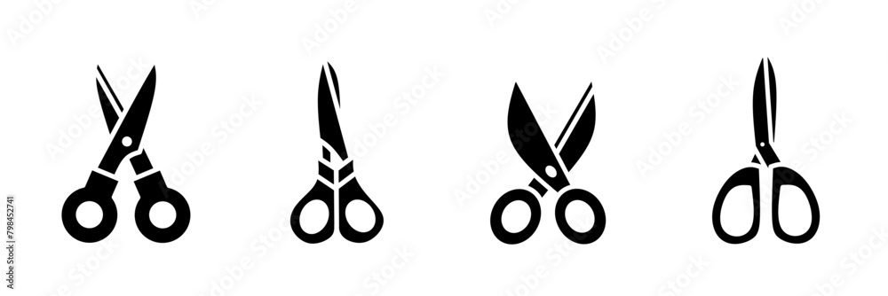Scissors icon illustration. Black and white scissors icon set. Stock ...