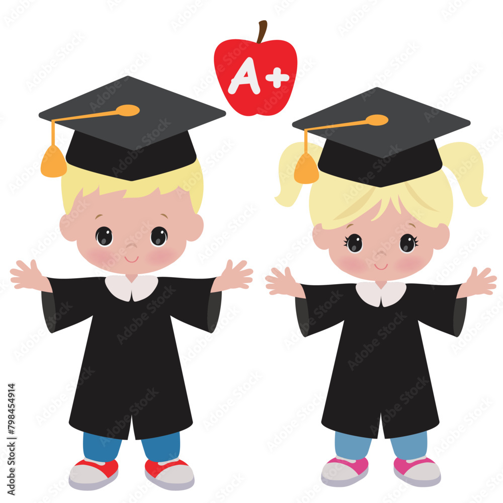 Kindergarten graduation children vector cartoon illustration Stock ...
