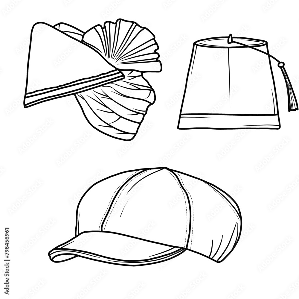 Vector various models of Hats doodle illustration hand drawn sketch ...