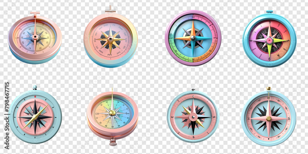 collection of 3d rendered compass shapes in pastel colors Stock ...