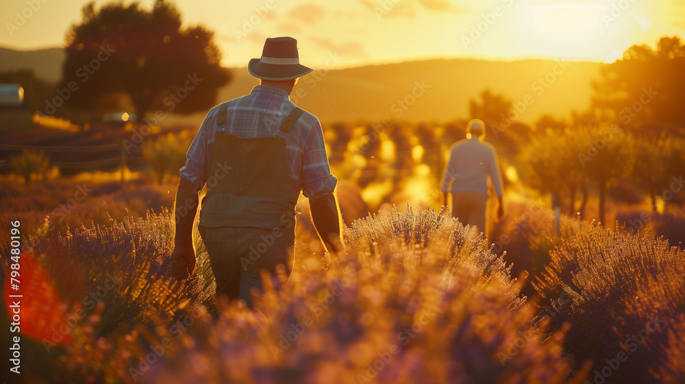 Farmers work in lavender fields in Provence, the sweet smell of ...