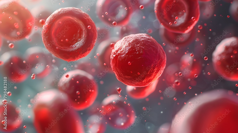 Red cells flowing in the living body, closeup of red cells with a ...