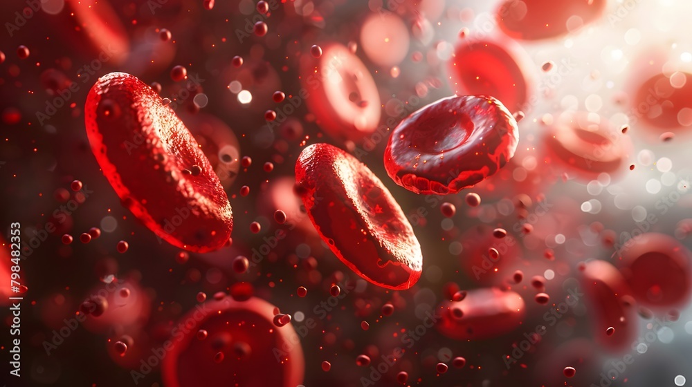Red cells flowing in the living body, closeup of red cells with a ...