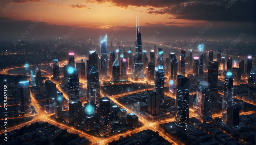 Futuristic smart city visualization with 5G connectivity and LPWA ...