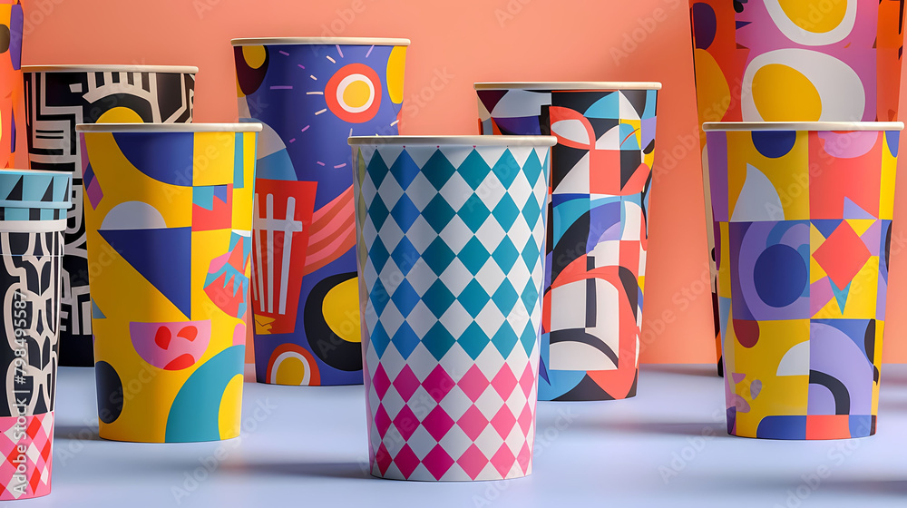 geometric patterned packaging mockup displayed on a transparent ...