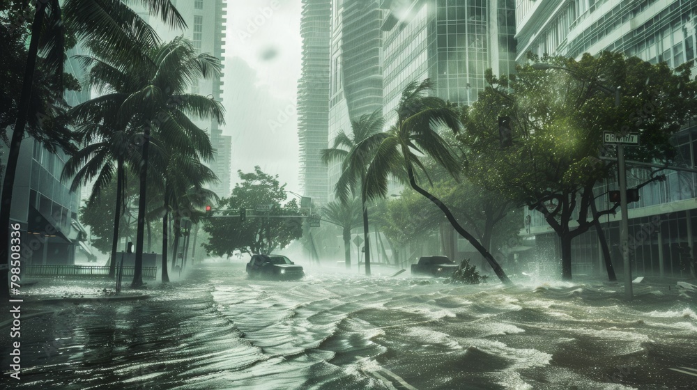 Dramatic Coastal City Scene During Severe Hurricane: High Winds ...
