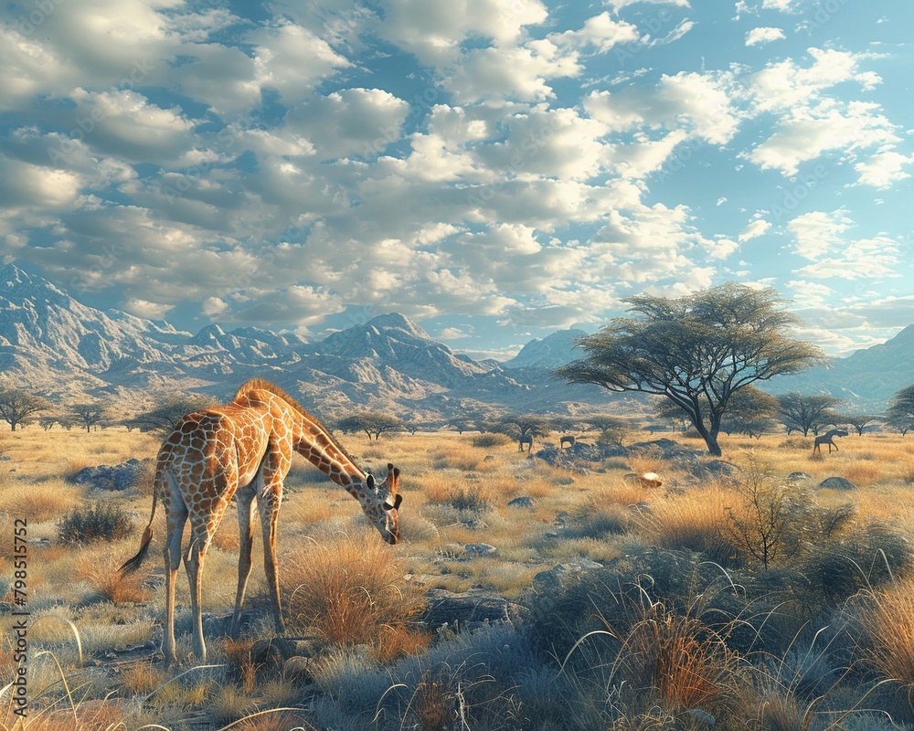 Random wild animals grazing in the savannah, photorealistic image with ...