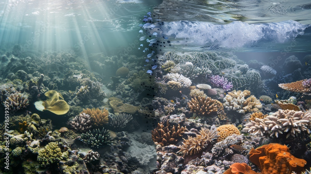 Ocean Acidification Timeline: Split Scene Showing Progression of Ocean ...