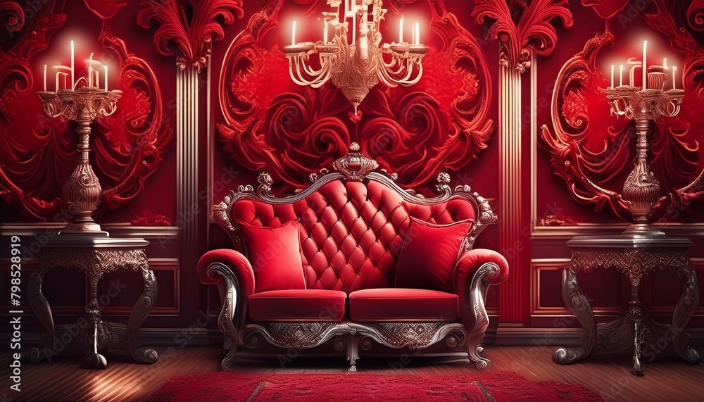 "Timeless Charm: Red Flock Wallpaper with White Background"chair ...
