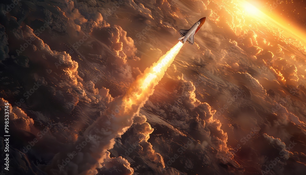 Space Shuttle Launch, Showcase the awe-inspiring moment of a space ...