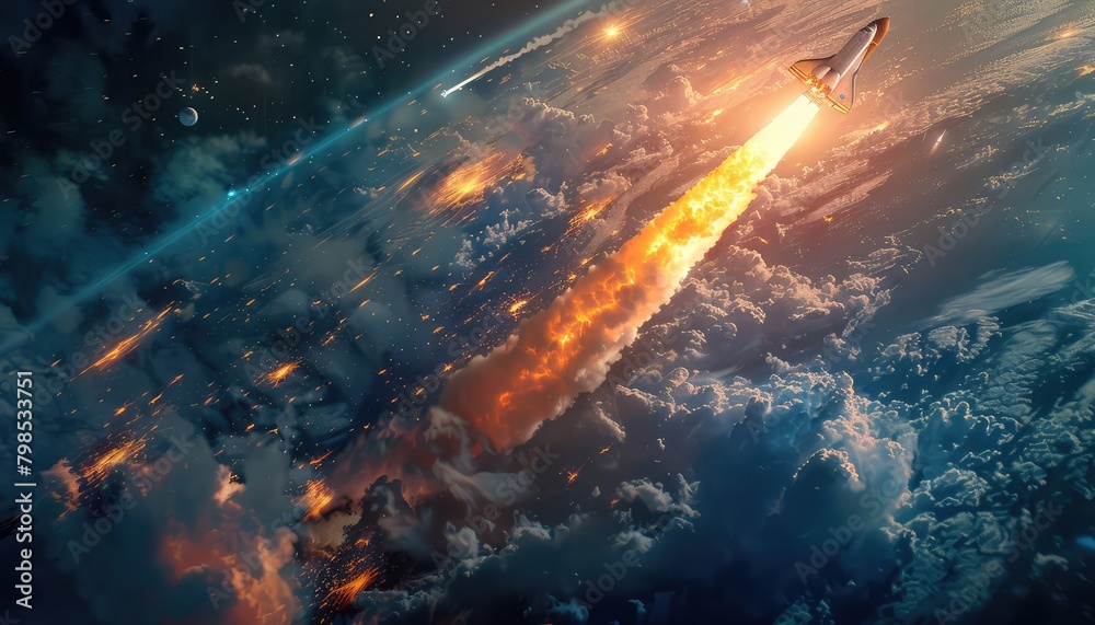 Space Shuttle Launch, Showcase the awe-inspiring moment of a space ...