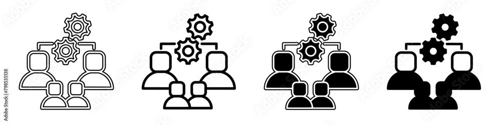 Black and white illustration of a teamwork. Teamwork icon collection ...
