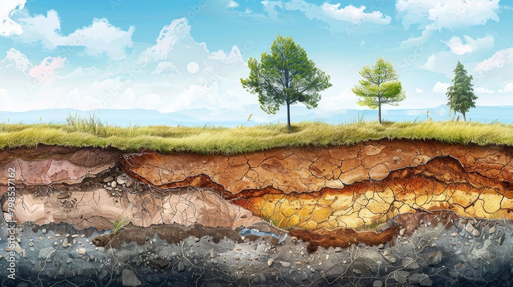 The image shows a cross-section of the Earth's surface, with the ...