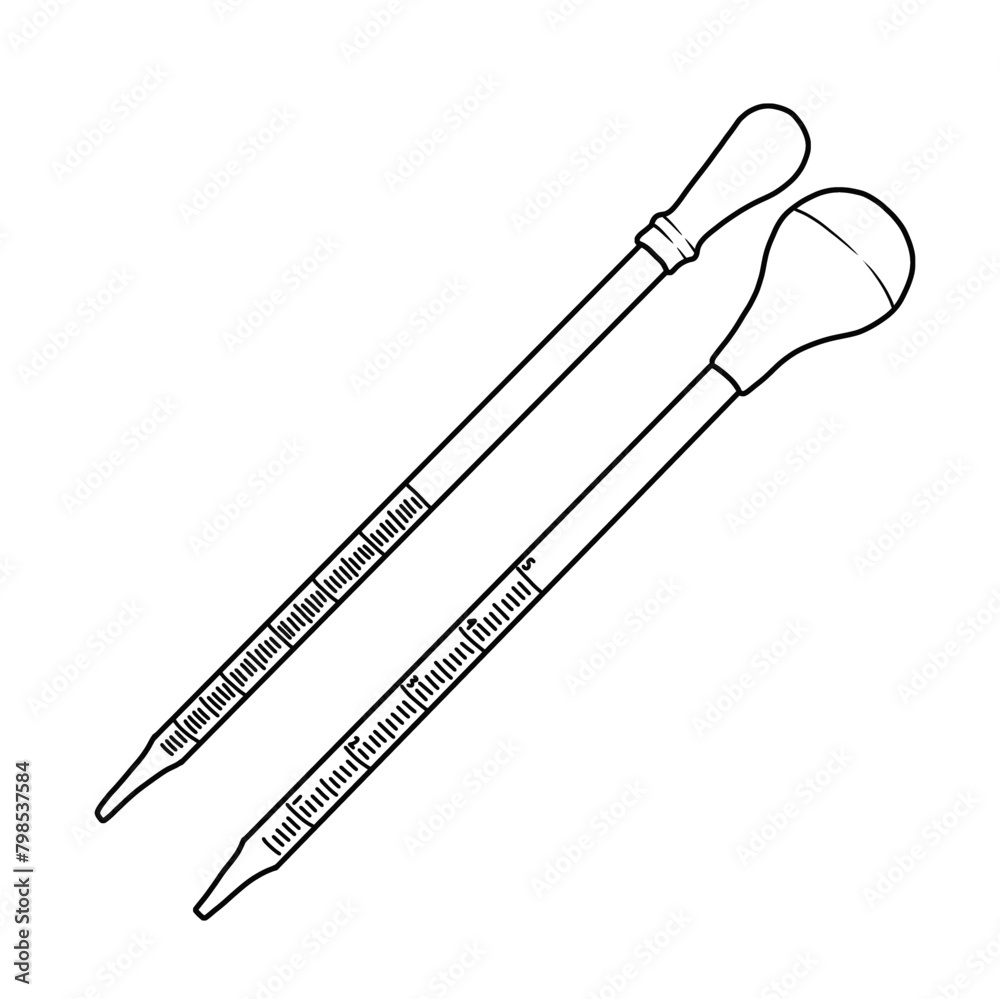 Vector illustration Pipettes hand drawn sketch laboratory tools line ...