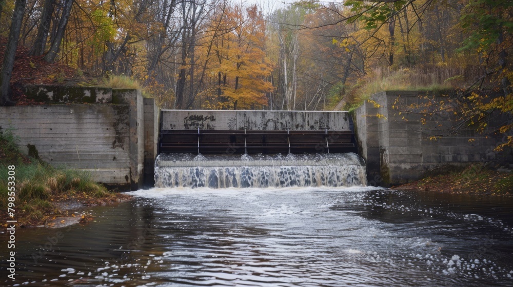 A fish ladder built alongside a dam, providing a passage for migratory ...
