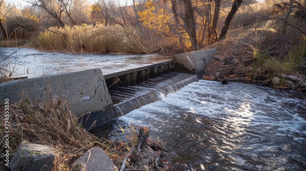 A fish ladder built alongside a dam, providing a passage for migratory ...