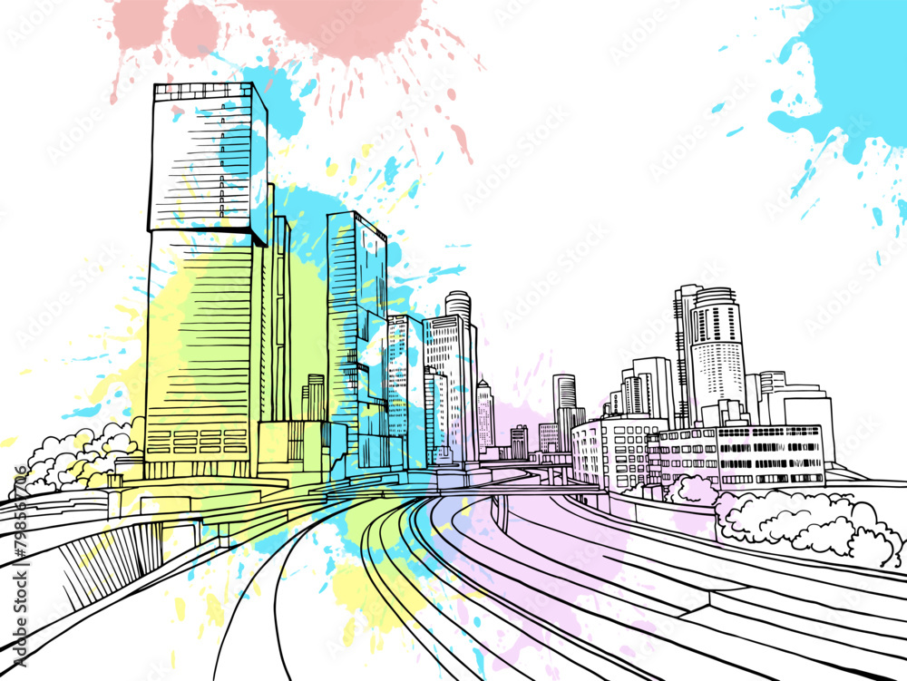 Nice view of modern Tel Aviv. Israel. Hand drawn sketch. Line art ...