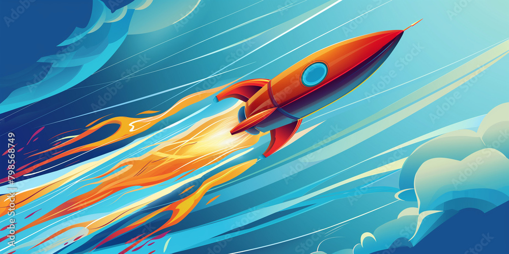 vector rocket ship illustration on a dynamic background cover Stock ...