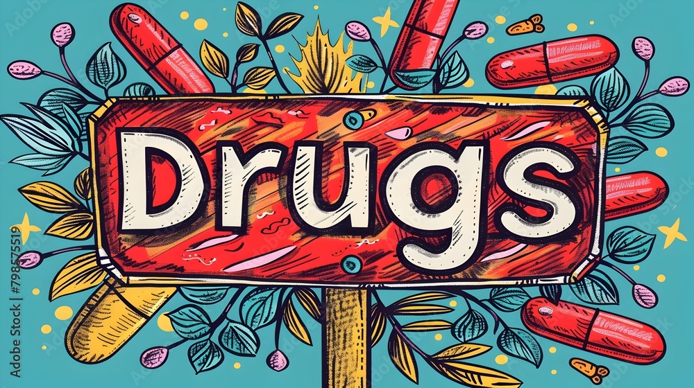 Impactful Hand Drawn of a Red Stop Sign Crossed Out with the Word Drugs ...
