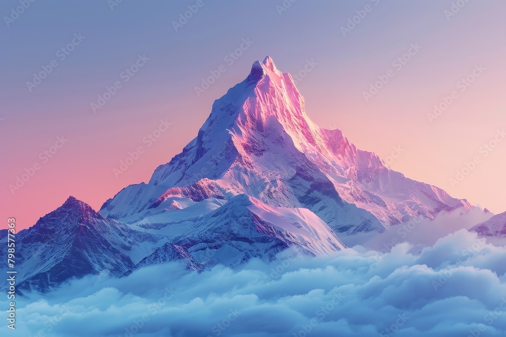 Minimalist background featuring a majestic single mountain peak amidst ...