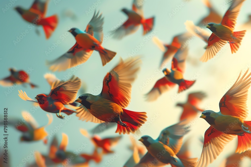 Bring to life the dynamic movement of birds in a wide-angle view using ...