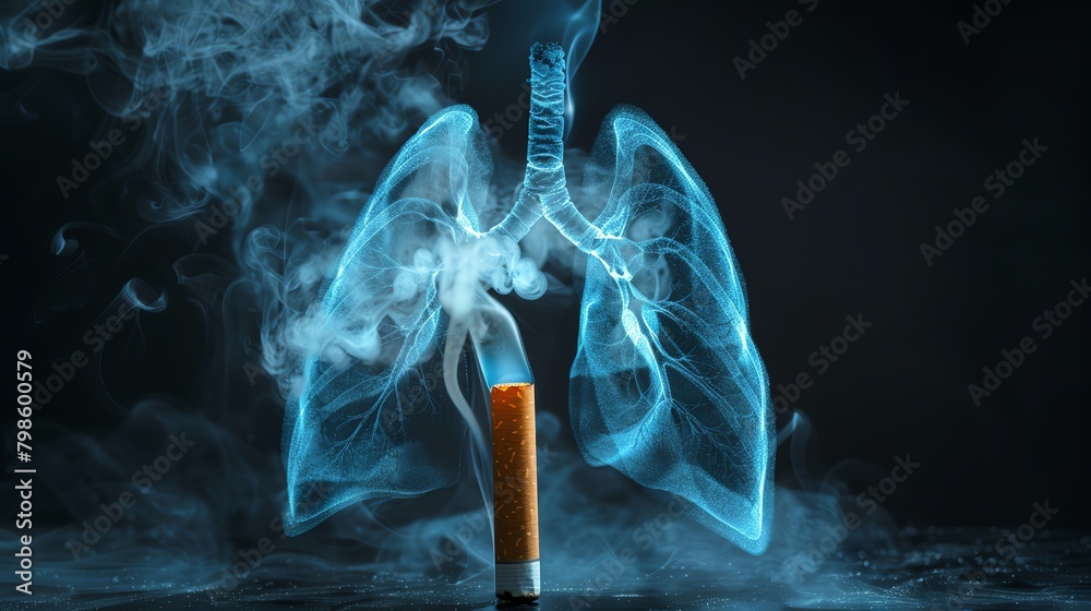 Dramatic visual of a cigarette with smoke forming an x-ray image of ...