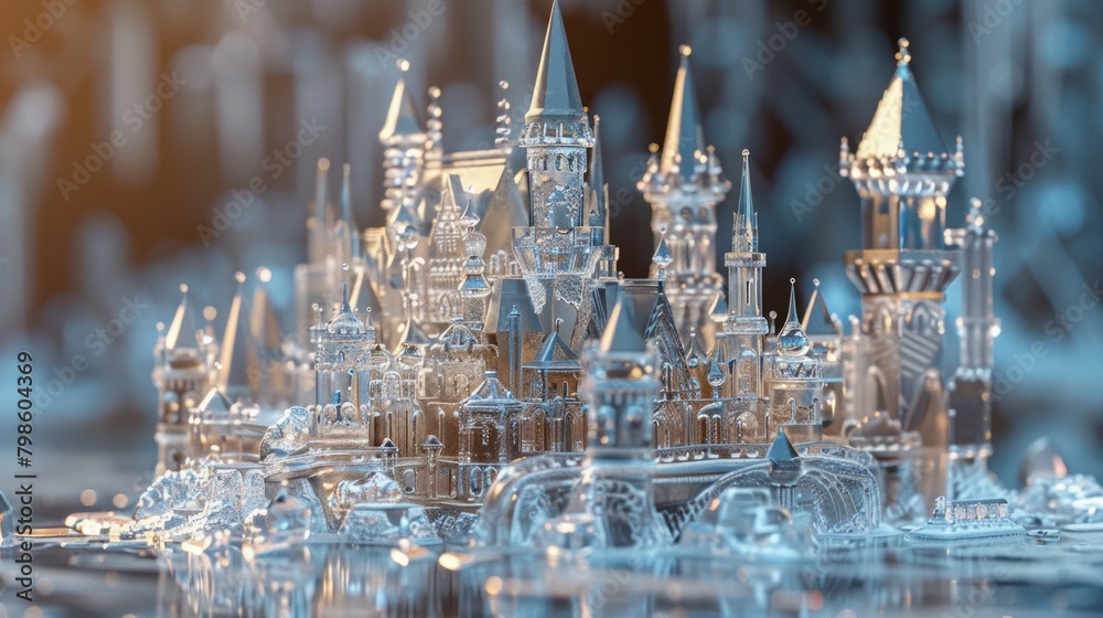 Fantasy fairytale castle made from crystal glass or ice, magic ...